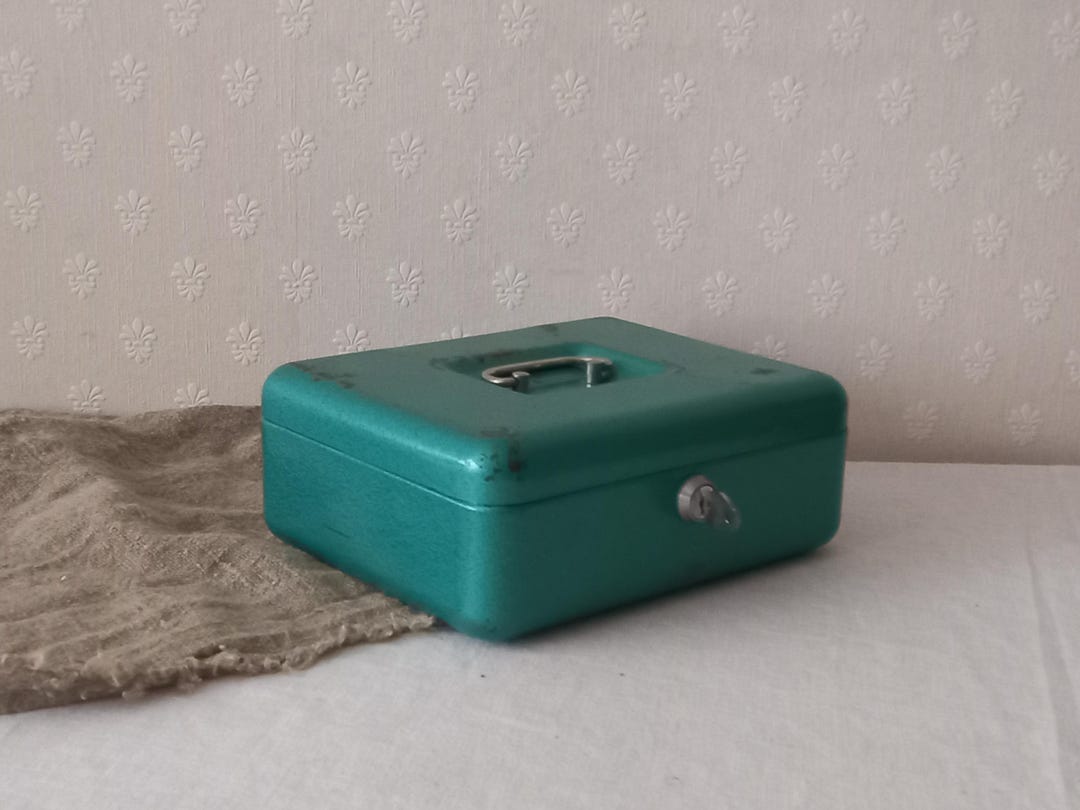 Vintage Metal Cash Box Painted in Red Inside With Key, Vintage Dutch ...