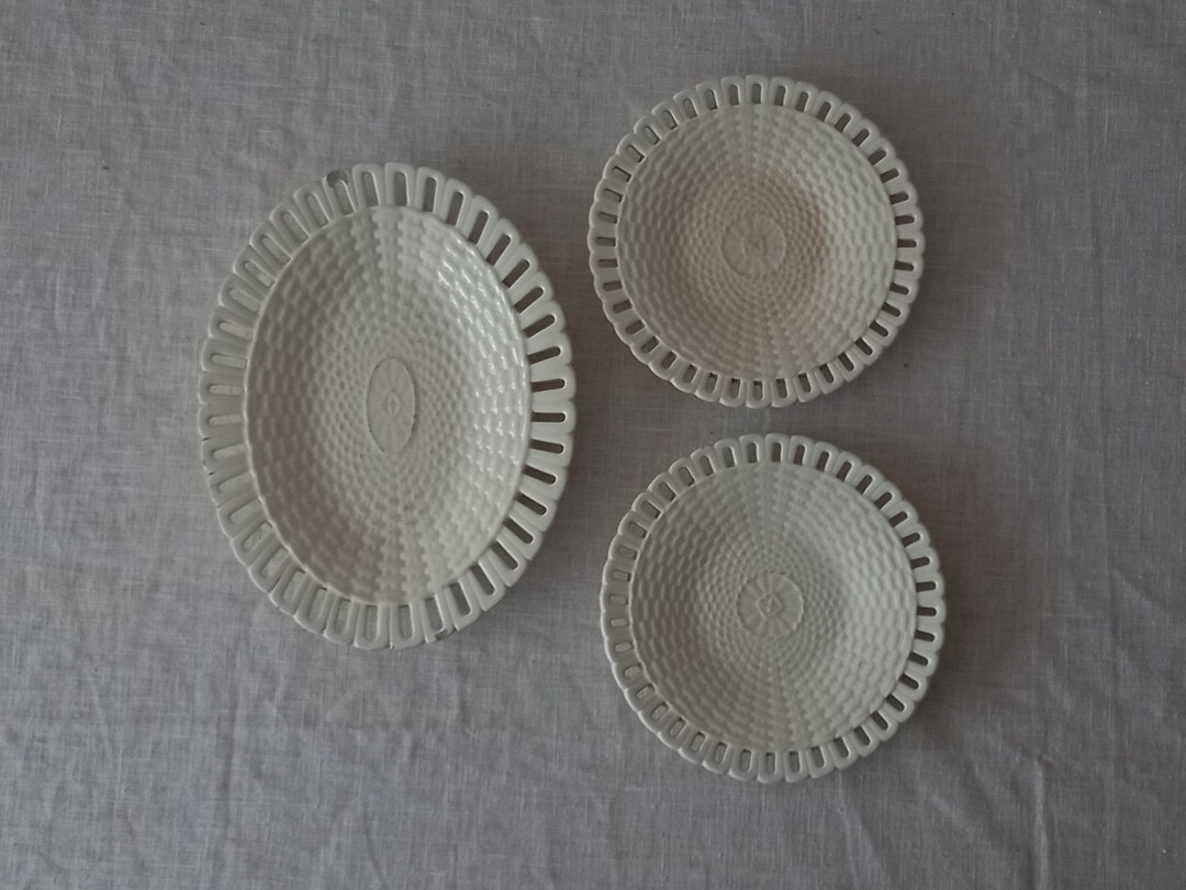 Set of 3 Antique Basket Weave Design With a Pierced Border Plate by ...