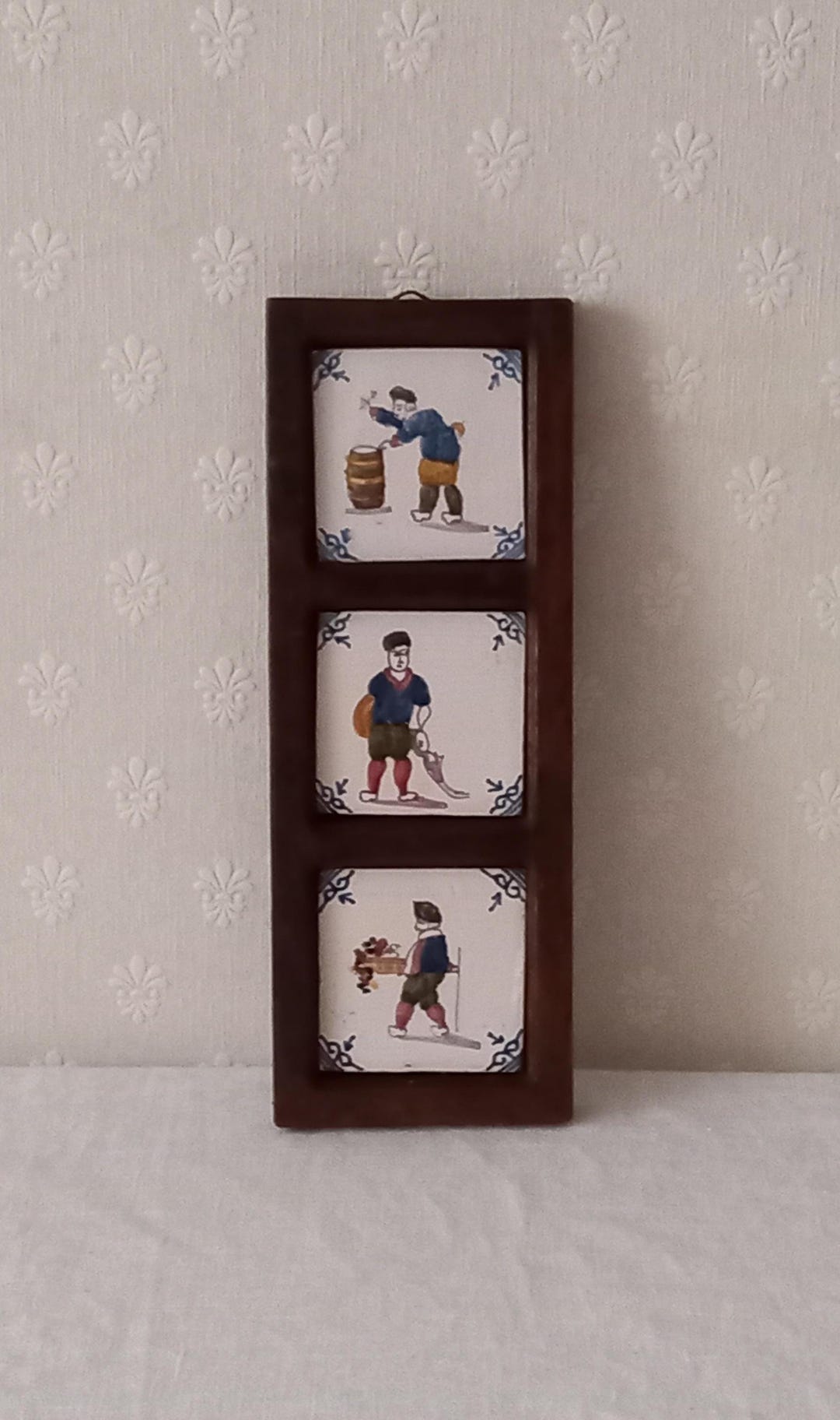Delft Blue Hand Painted Tile Tableau : 3 Tiles in Wooden Frame - Etsy