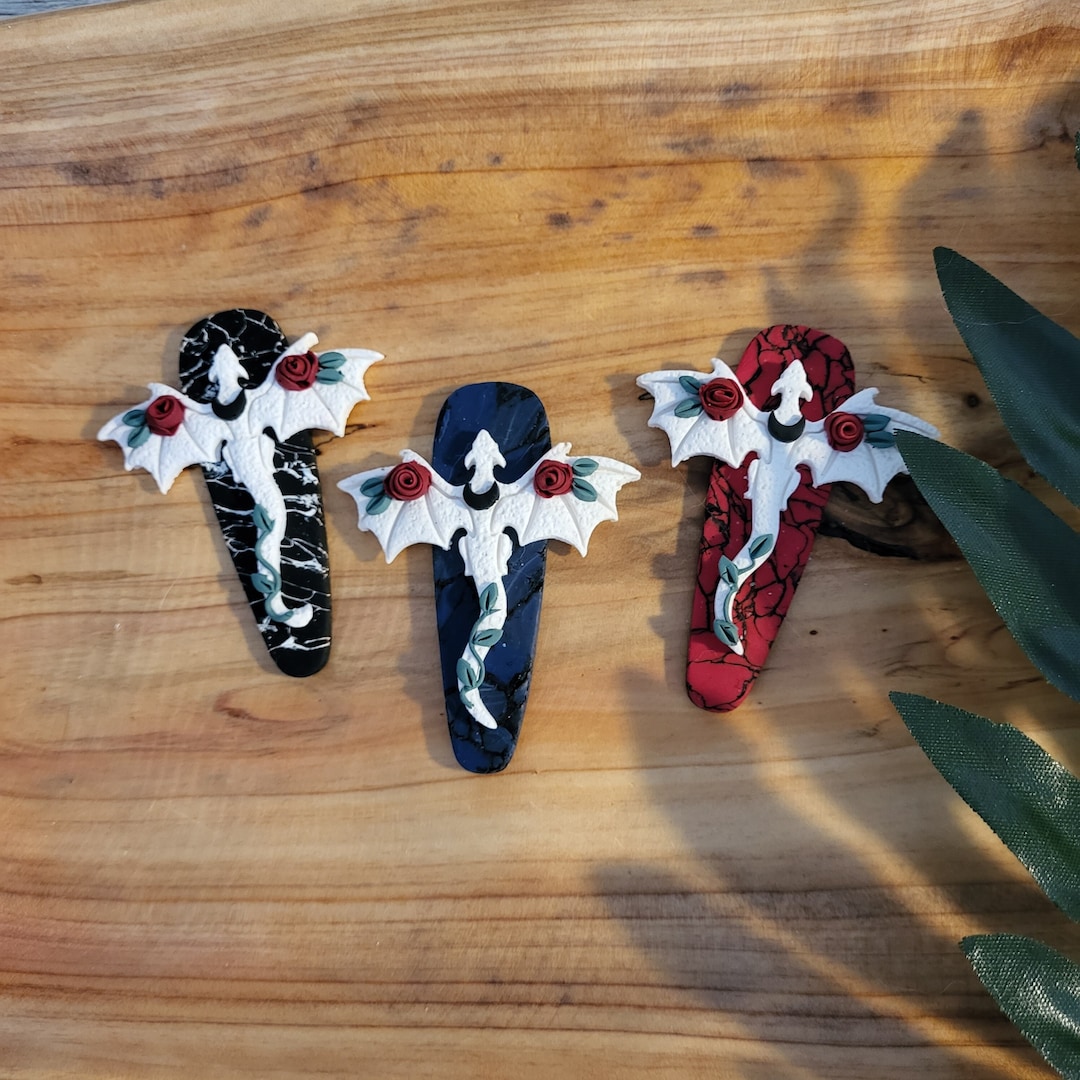 Gothic Dragon Hair Clip, Fantasy Hair Accessory, Dragon Barrette, Red ...