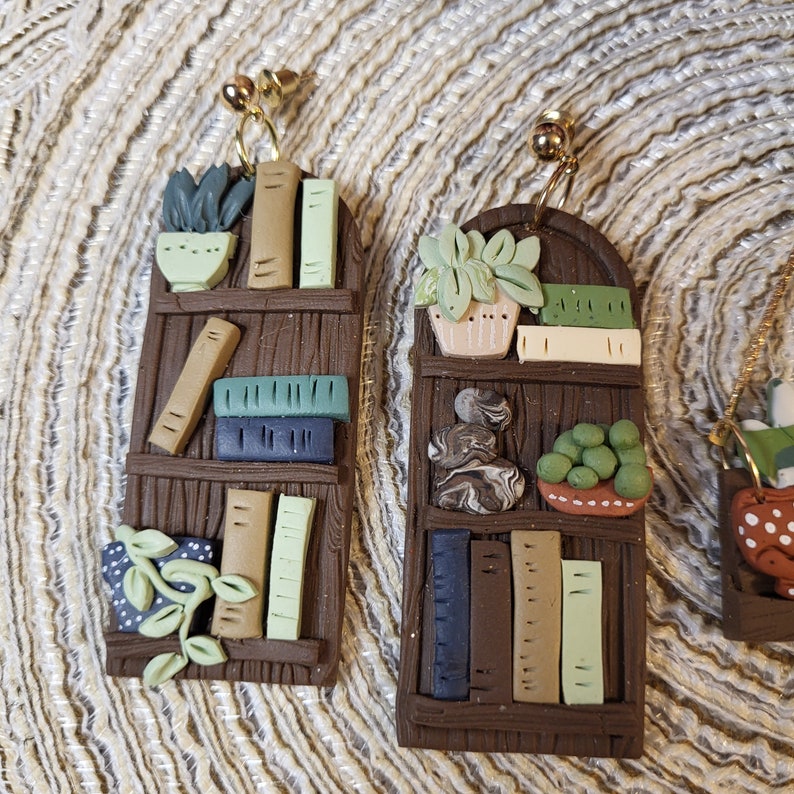 Handmade Polymer Clay Bookcase Earrings: Book Lover Gift - Etsy