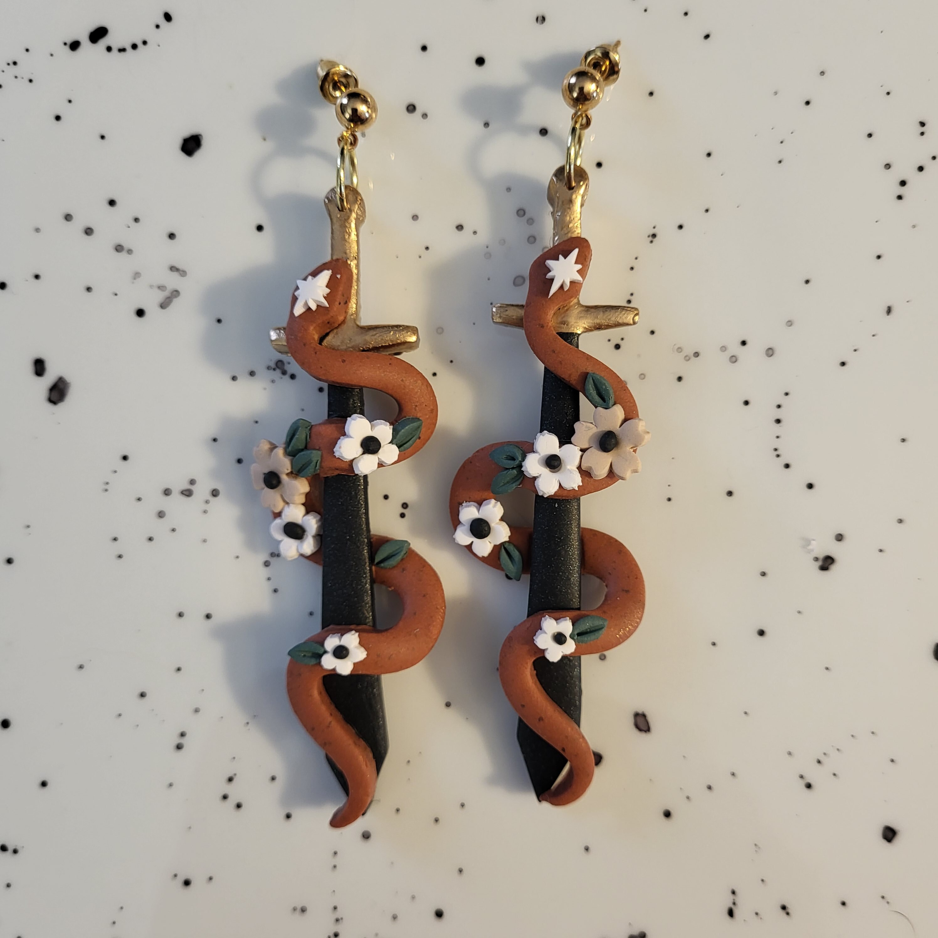 Snake and Sword Earrings Boho Snake Dangles Pagan Snake - Etsy