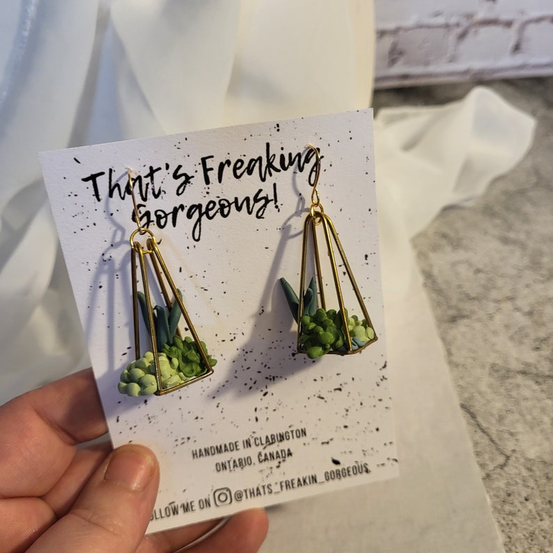 Succulent Terrarium Earrings Pyramid Terrarium Statement - Etsy