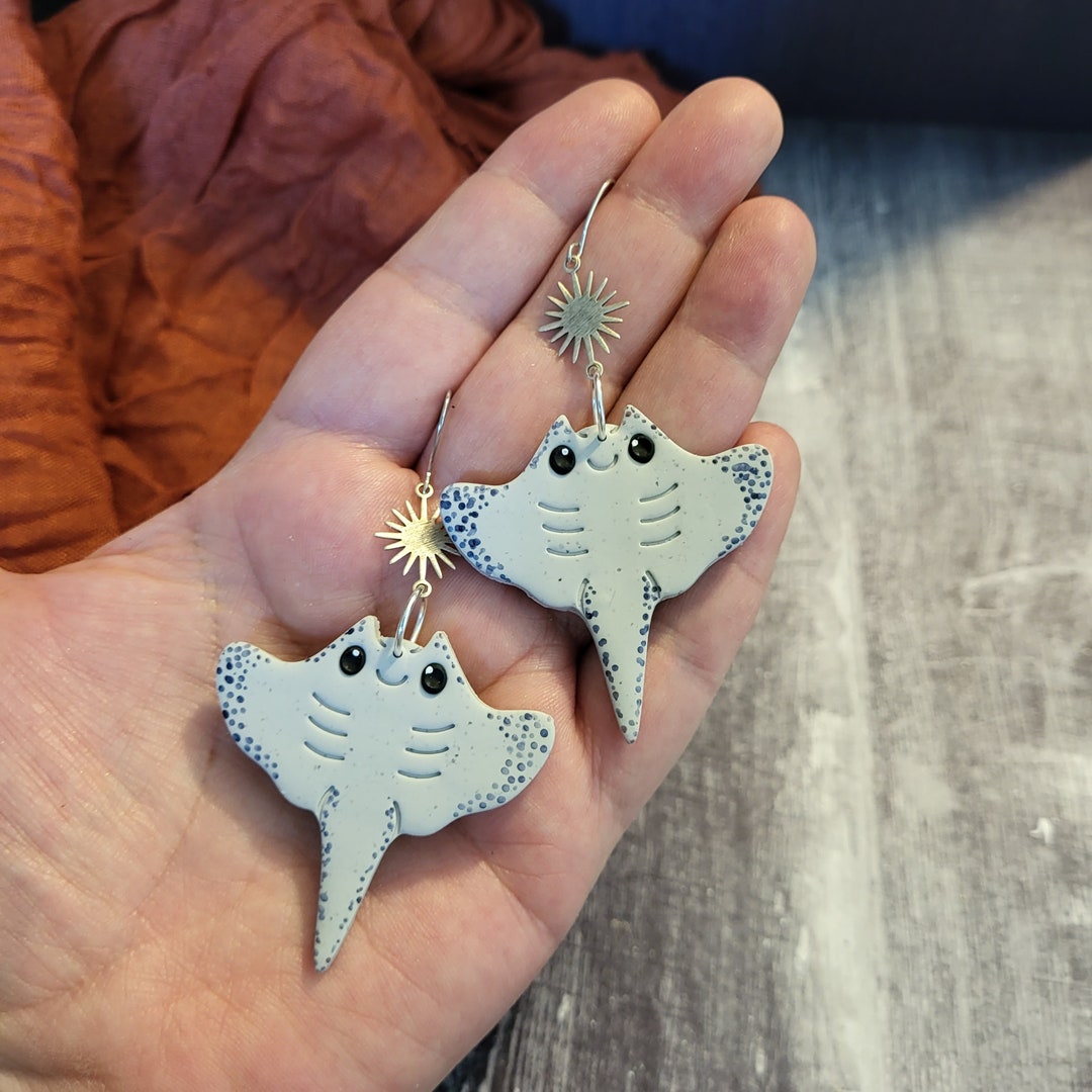 Smiling Manta Ray Earrings, Sting Ray Earrings, Happy Sting Ray ...