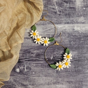 Daisy Hoop Earrings, Floral Statement Earrings, Floral Hoops, Floral ...