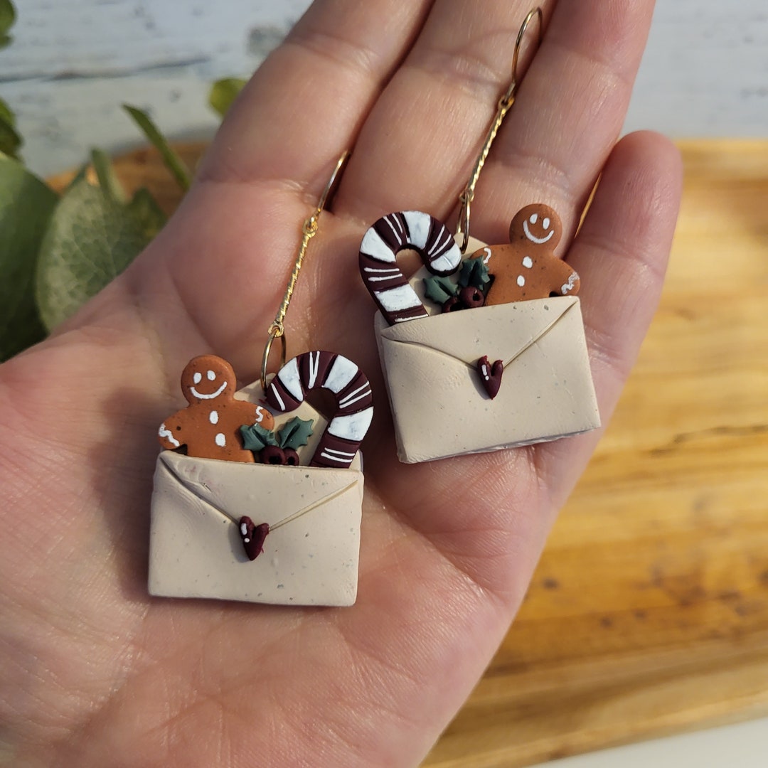 Christmas Treats Earrings, Envelope Earrings, Holiday Earrings, Polymer ...