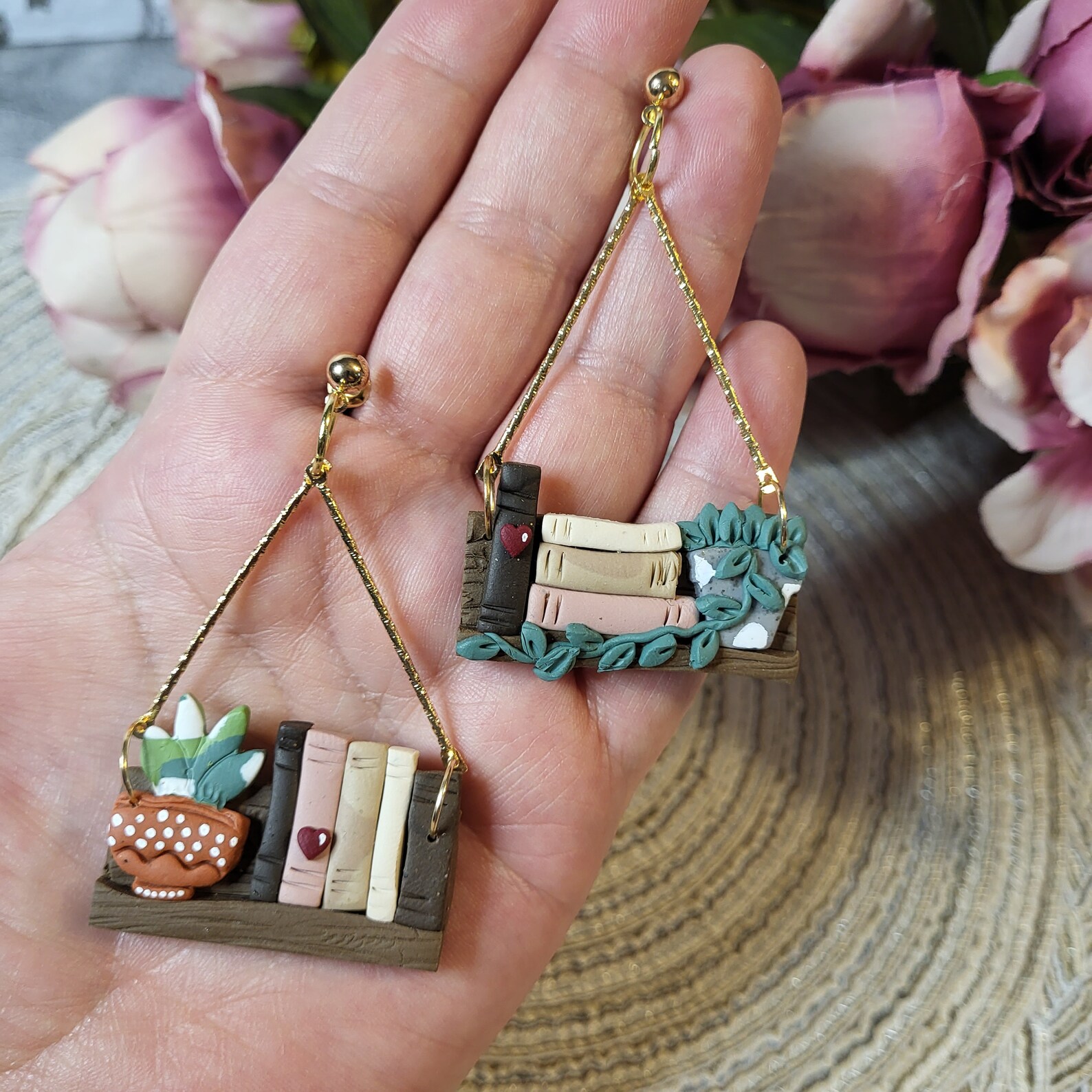 Handmade Polymer Clay Bookcase Earrings: Book Lover Gift - Etsy