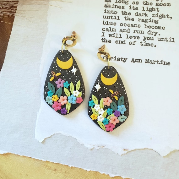 Bumble Bee Night Garden Drop Earrings Honeybee Drops - Etsy