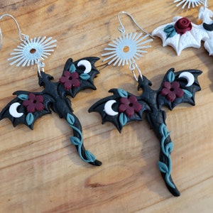 Gothic Flying Dragon Earrings, Black and White Dragon, Dragon Jewelry ...