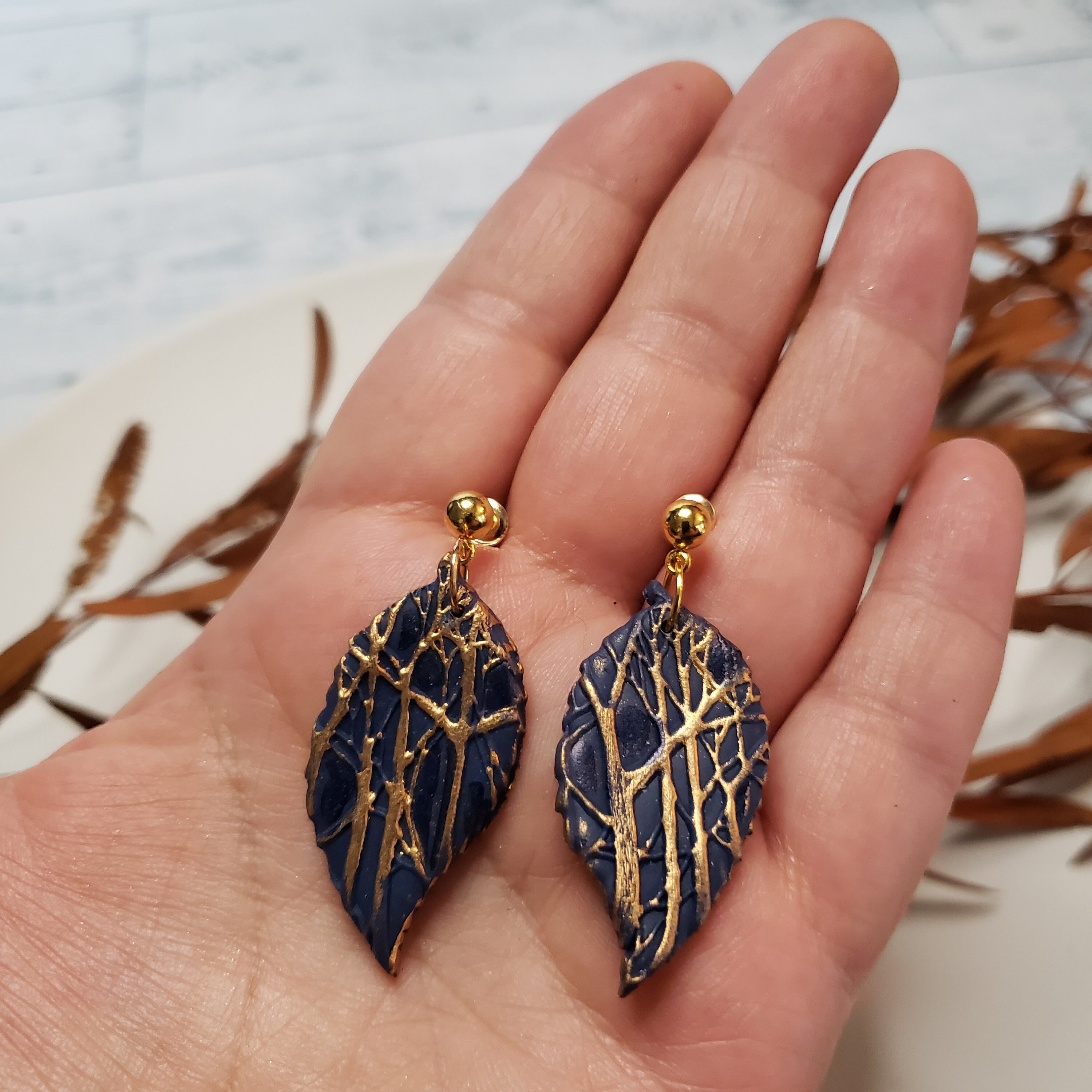 Blue and Gold Forest Earrings Tree Earrings Forest Jewelry | Etsy