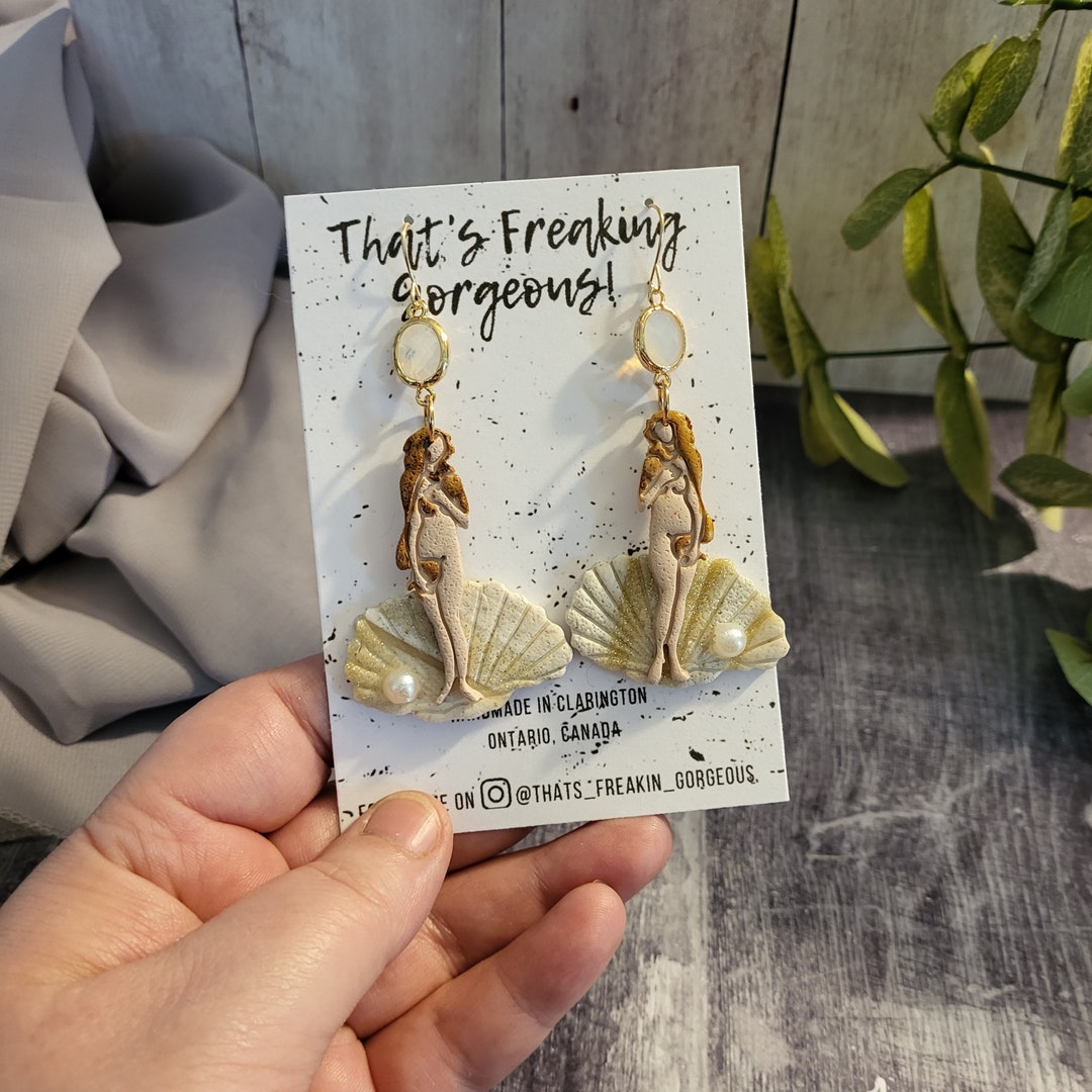 Birth of Venus Earrings: Polymer Clay Goddess Dangles With Moonstone - Etsy