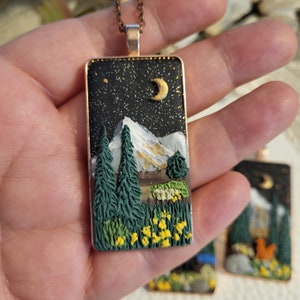 Sculpted Mountain Landscape Necklace: Rose Gold Forest Pendant - Etsy