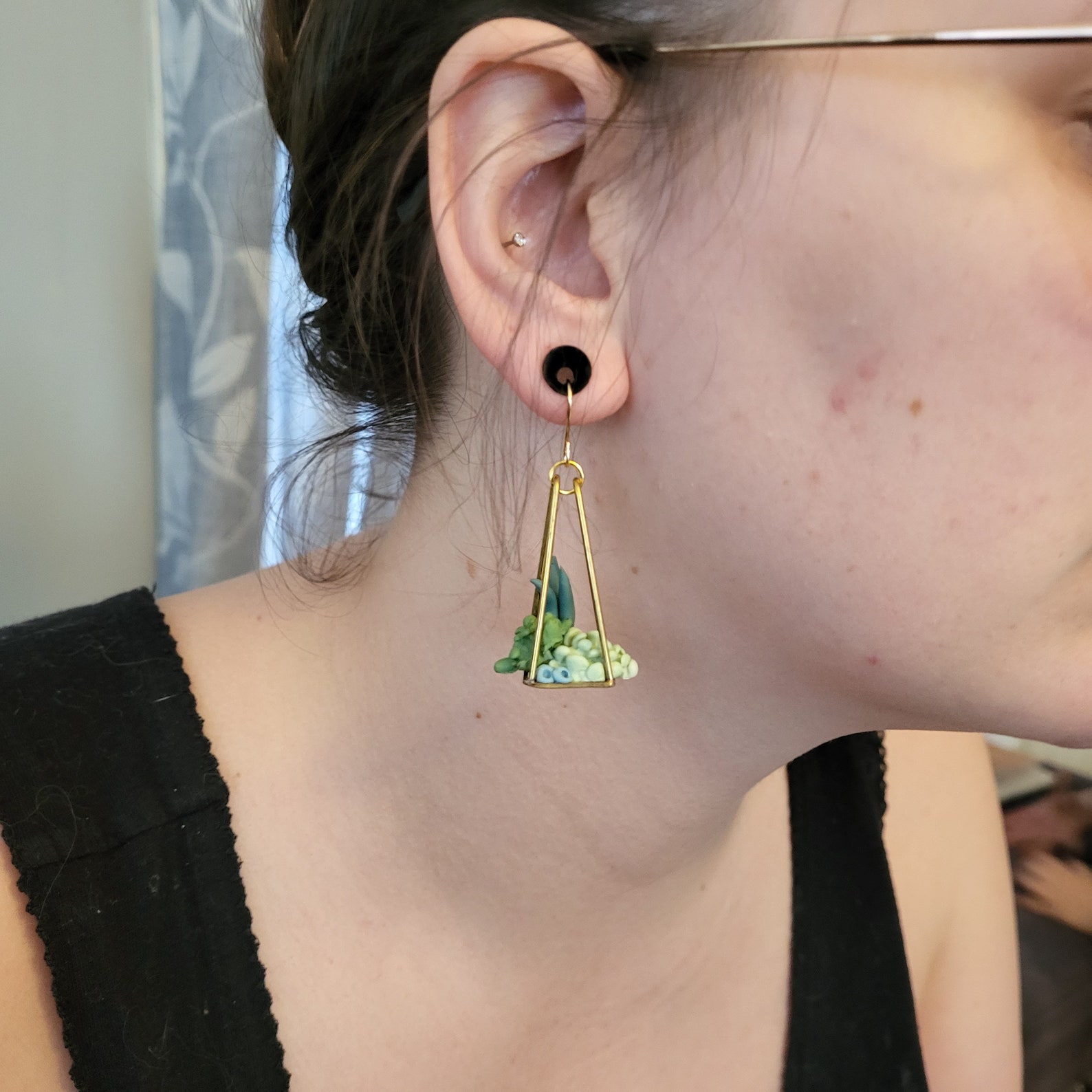 Succulent Terrarium Earrings, Pyramid Terrarium, Statement Earrings ...