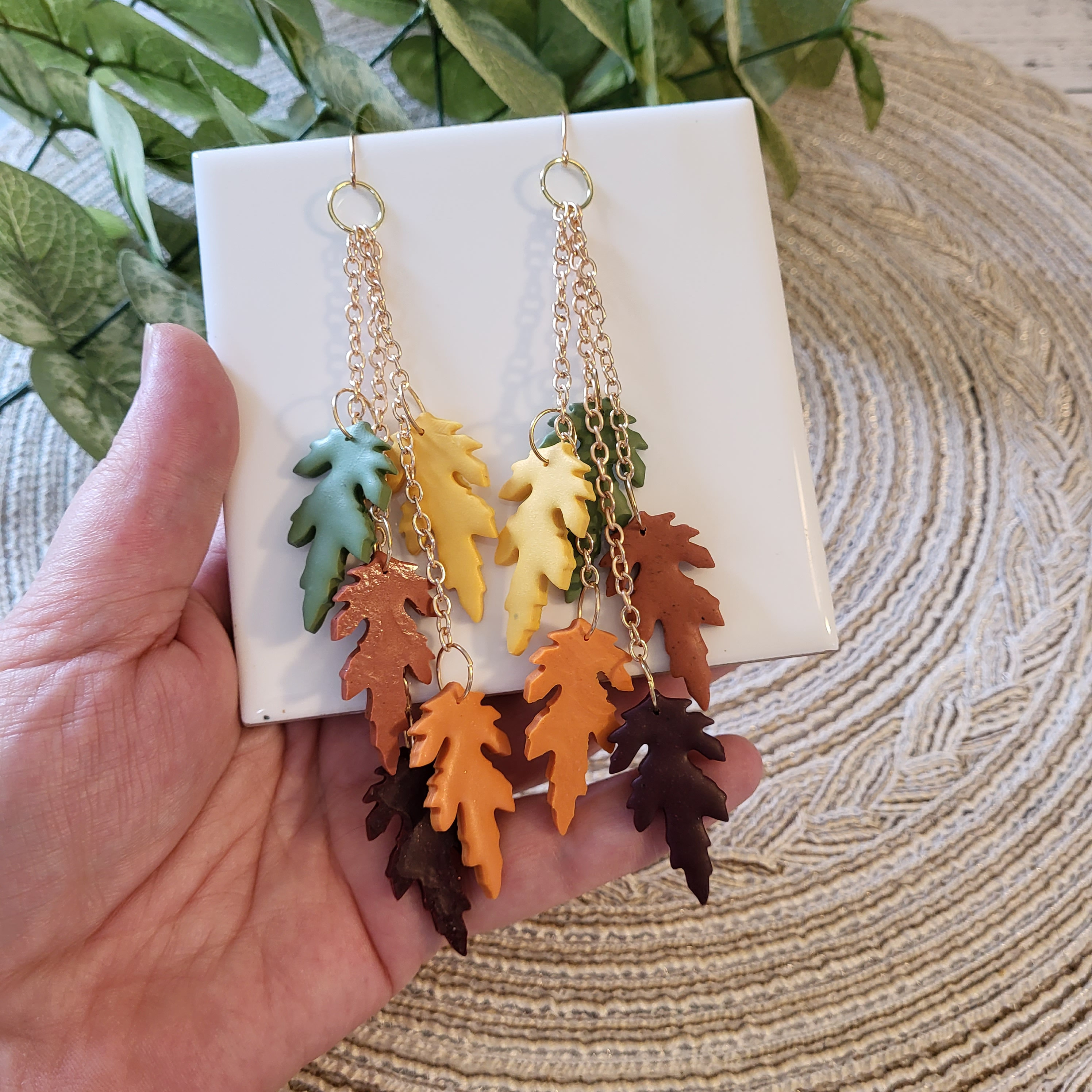 Falling Oak Leaf Dangles Autumn Leaves Colorful Dangles - Etsy