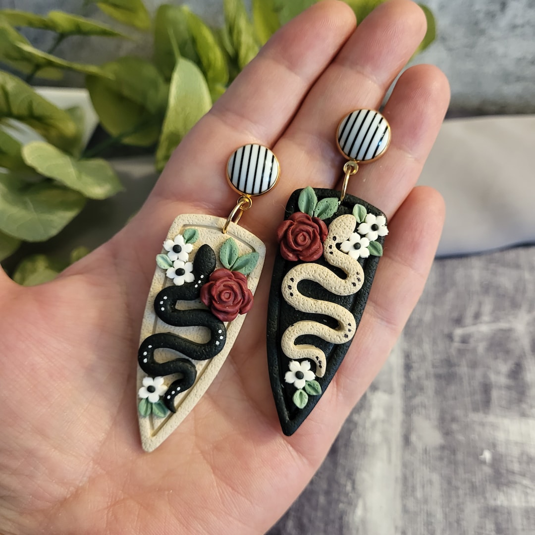 Mismatched Floral Snake Earrings, Boho Snake Dangles, Gothic Snake ...