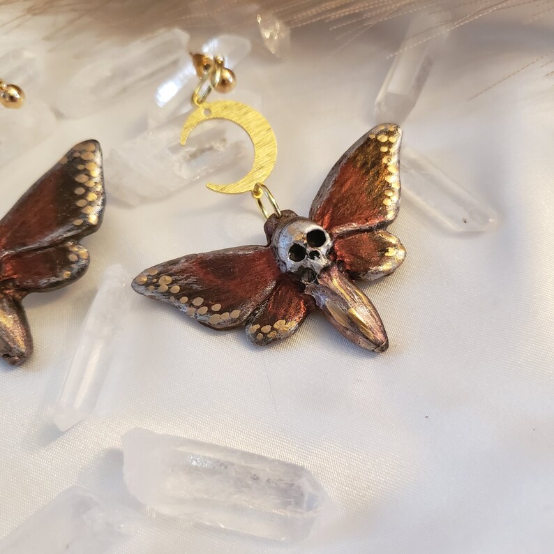 Fire Opal Red Hawks Moth Earrings Deaths Head Moth Dangles - Etsy