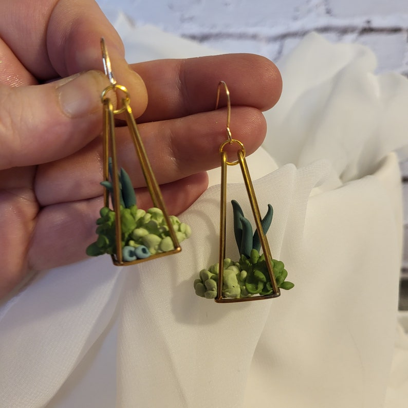 Succulent Terrarium Earrings Pyramid Terrarium Statement - Etsy
