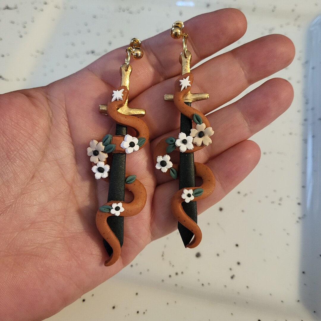 Snake and Sword Earrings, Boho Snake Dangles, Pagan Snake Dangles ...