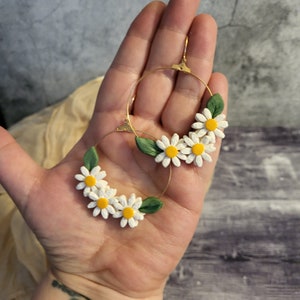 Daisy Hoop Earrings, Floral Statement Earrings, Floral Hoops, Floral ...
