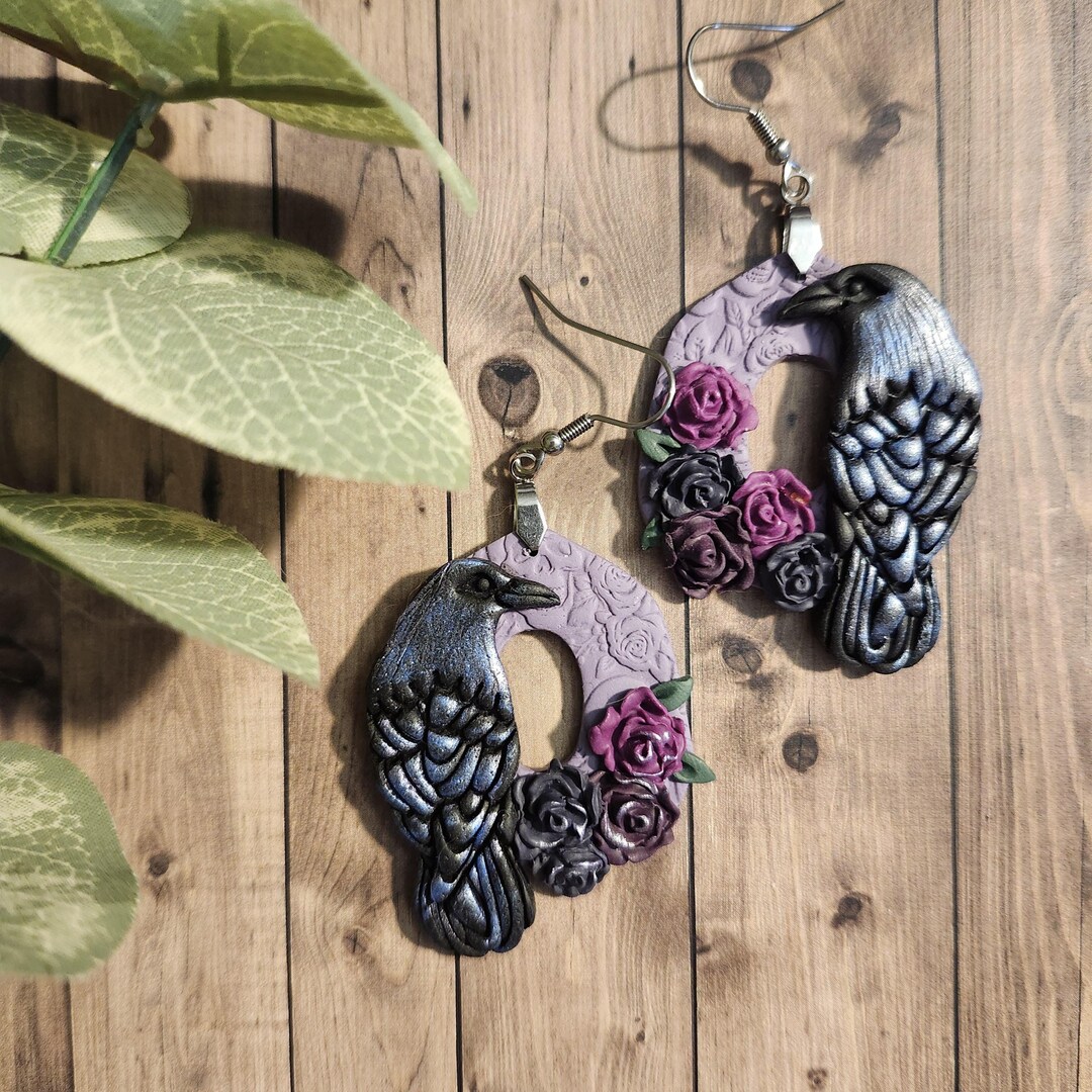 Gothic Raven Earrings, Gothic Raven Dangles, Corvid Earrings, Corvid ...