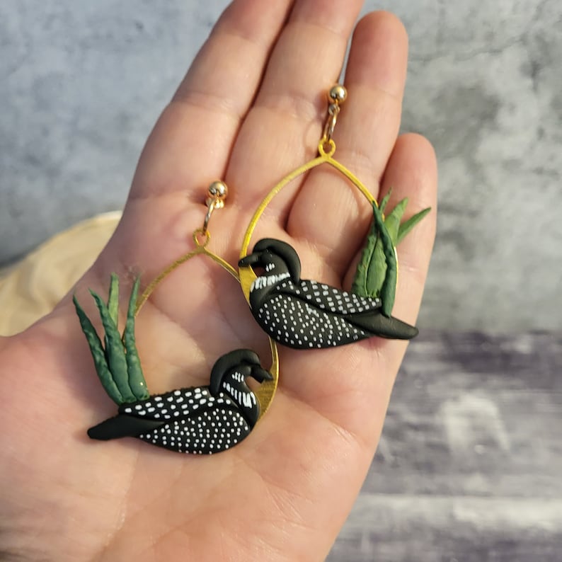 Polymer Clay Loon Earrings, Canadian Wildlife Bird Jewelry - Etsy