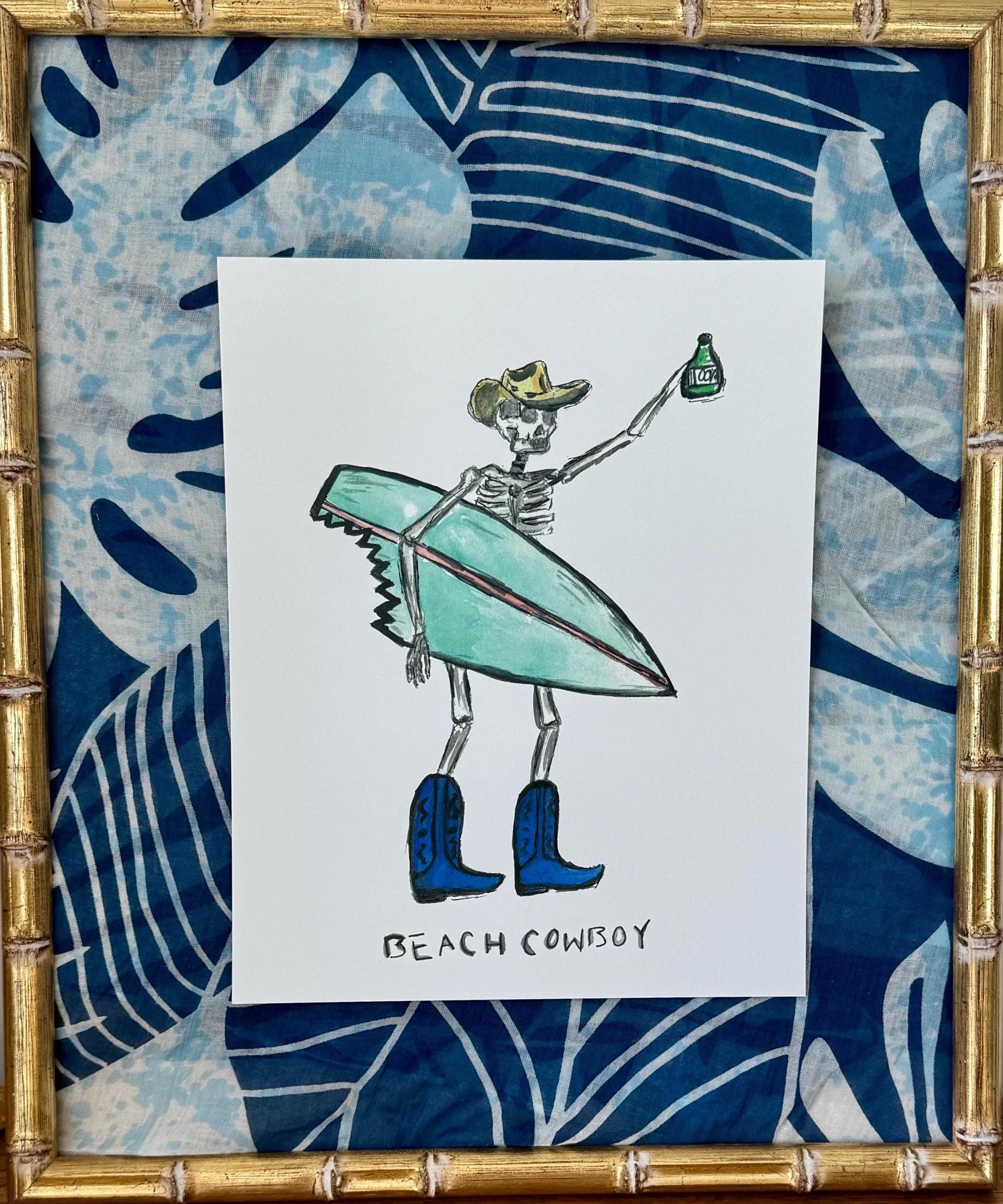 Beach Cowboy Watercolor Print - Etsy