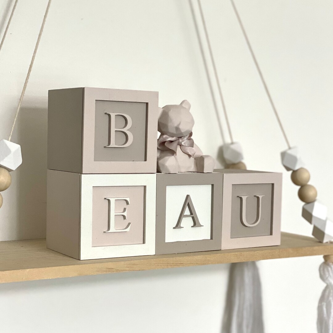 Personalised Beige Baby Blocks - Neutral Nursery Theme - Bordered ...
