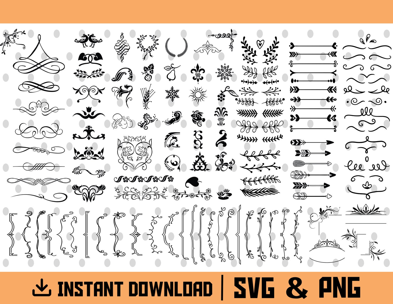 150 Decorative Elements SVG, Swirls SVG, Borders SVG, Flourishes Svg ...