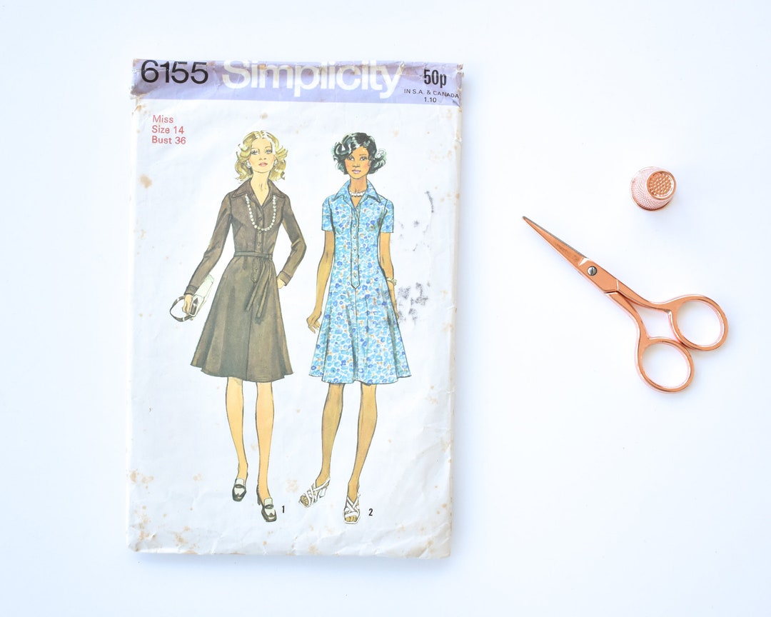 Simplicity 6155 Vintage 1970s Sewing Pattern Ladies Misses Dress With ...