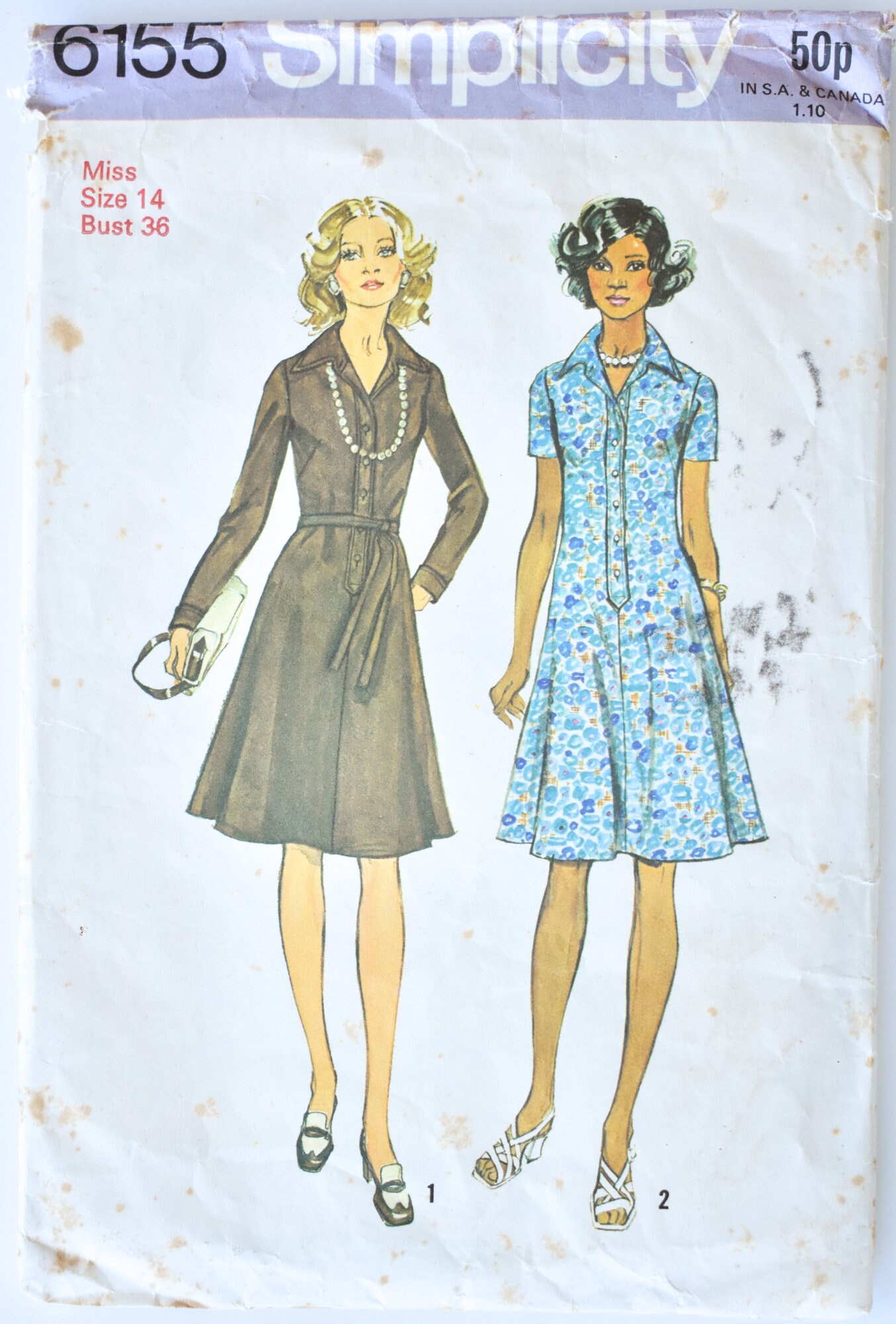 Simplicity 6155 Vintage 1970s Sewing Pattern Ladies Misses Dress With ...