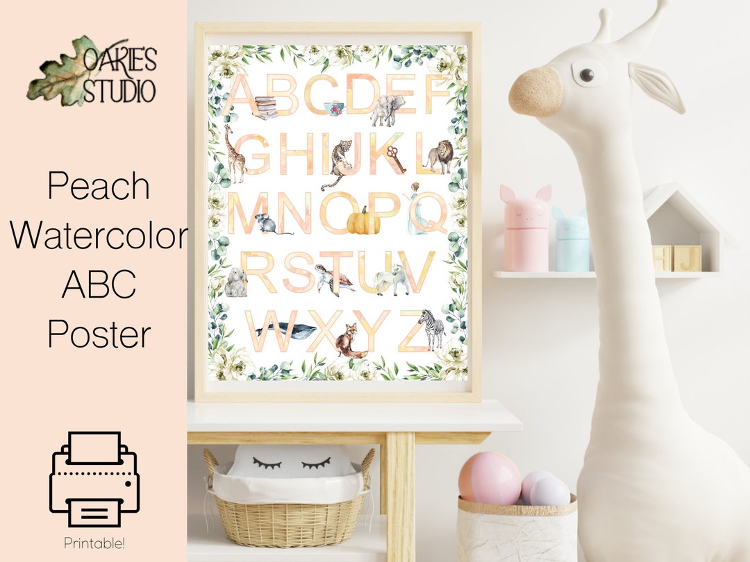 Letters Font With Artwork and in Watercolor for Teachers Classrooms and ...