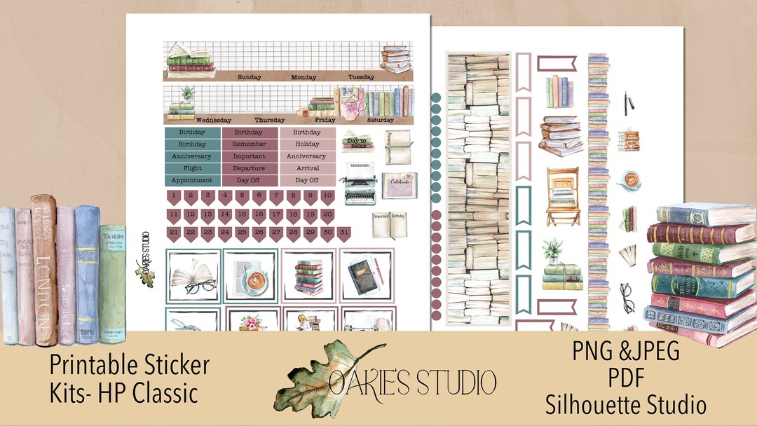 Book Reading Library Monthly Happy Planner Calendar Printable Journal ...