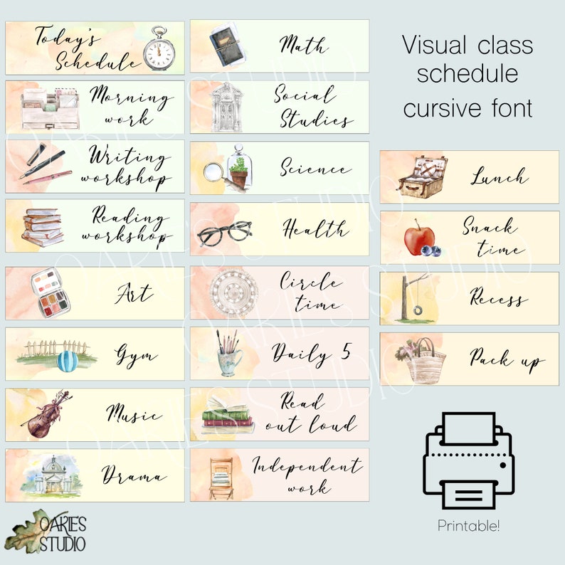 Visual Classroom Schedule and Watercolor Labels for Learning and ...