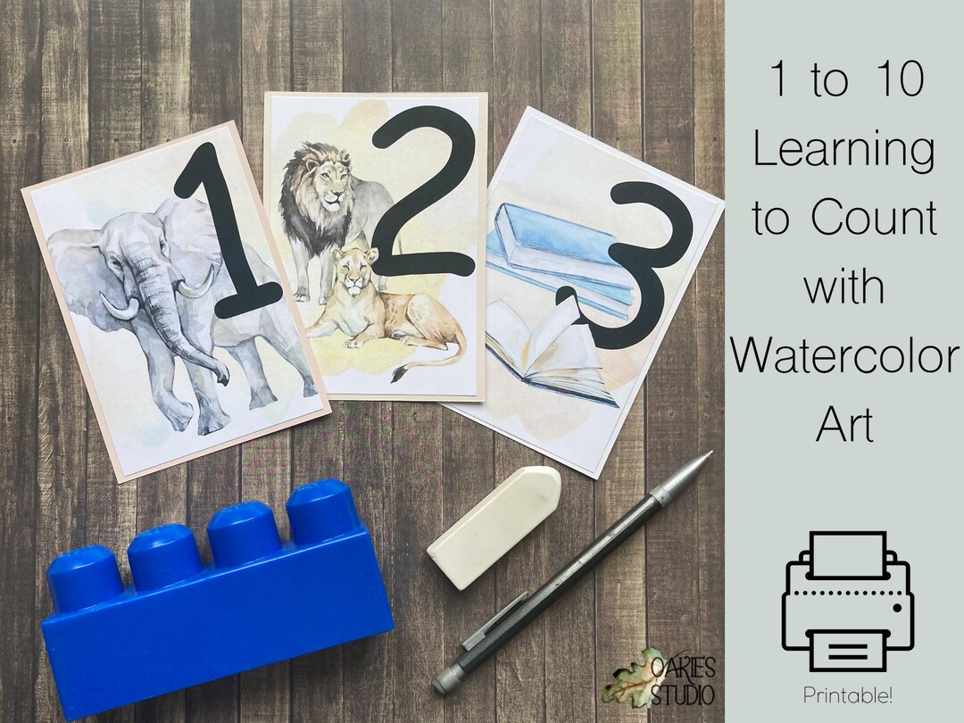Counting Art Watercolor Flashcards Math Learning Students Teachers ...