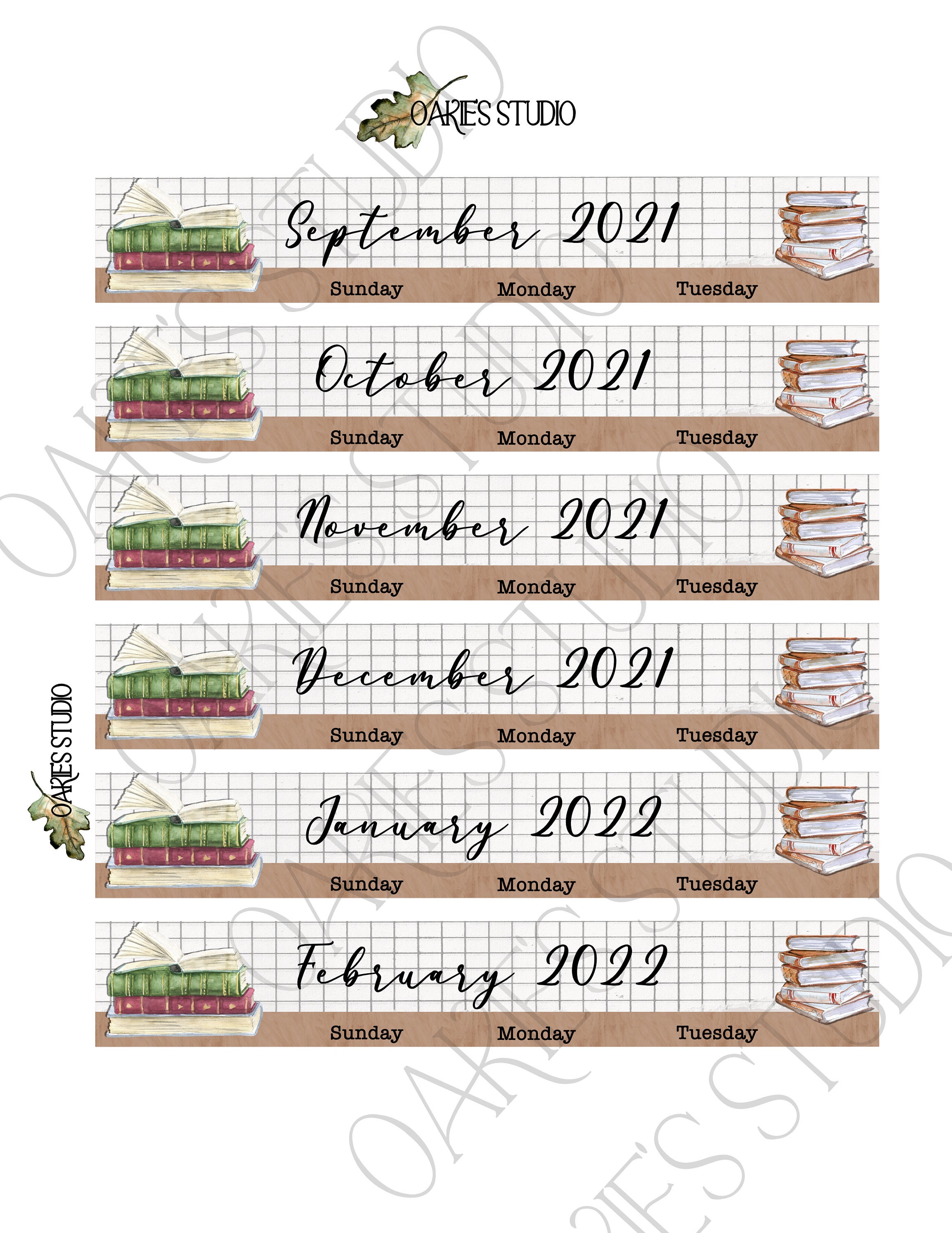 Book Reading Library Monthly Happy Planner Calendar Printable Journal ...