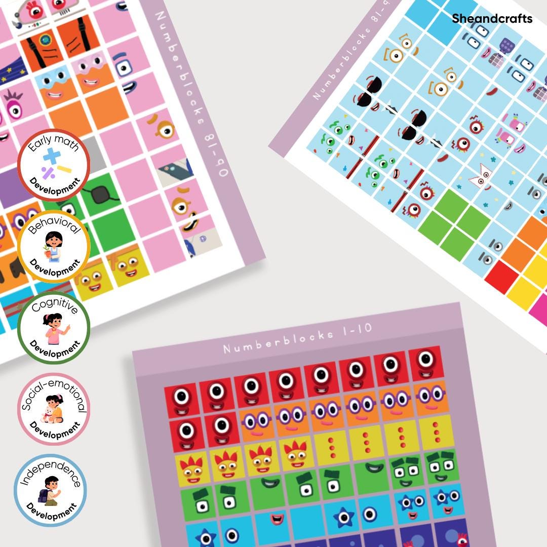 Printable Numberblock 1-100 Stickers: Math Link Cubes, Montessori ...
