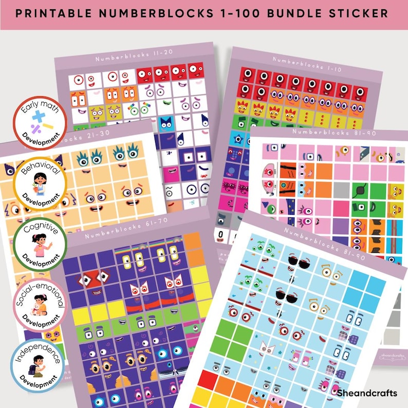 Printable Numberblock 1-100 Hand-drawn Stickers: Math Link Cubes ...