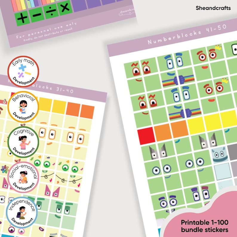 Printable Numberblock 1-100 Hand-drawn Stickers: Math Link Cubes ...