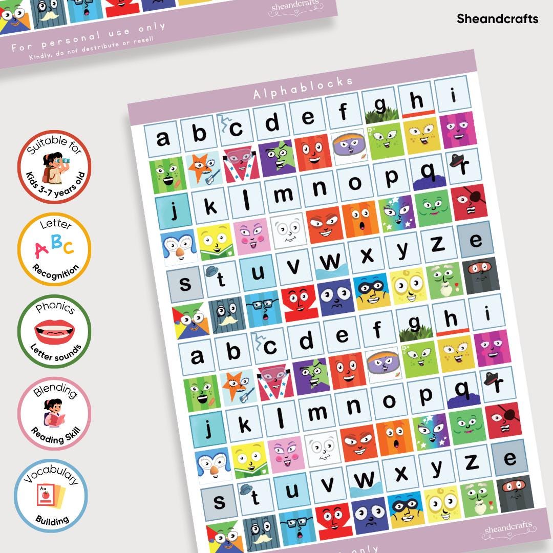 Printable Hand-drawn Alphablock Stickers: Math Link Cubes, Montessori ...