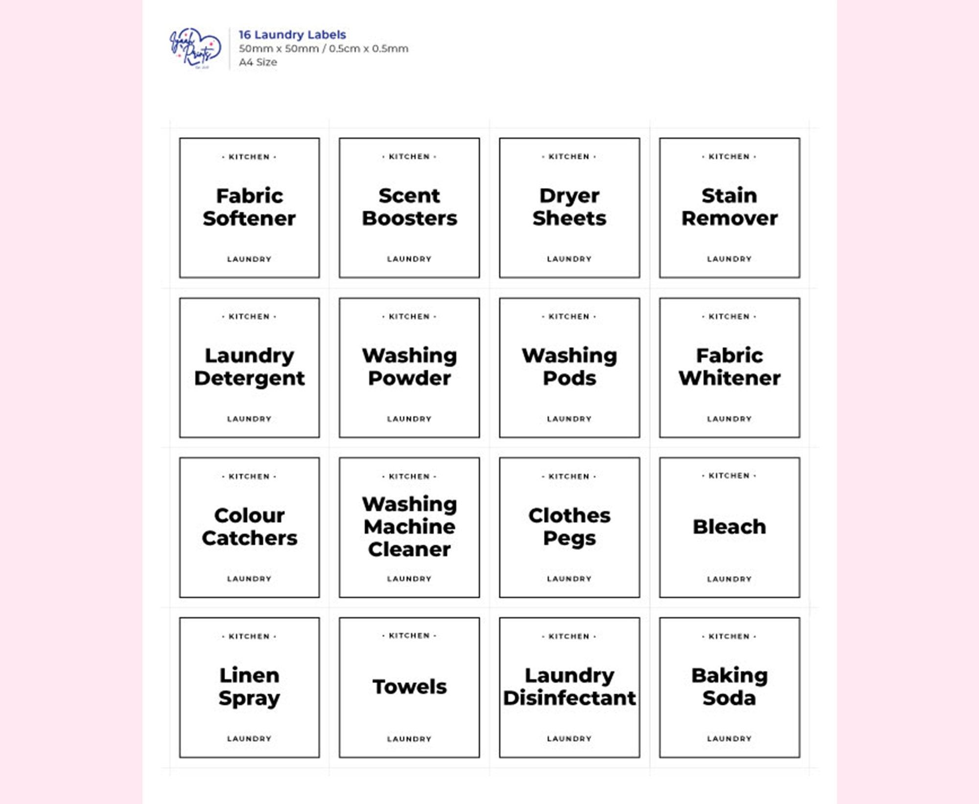 Printable Laundry Labels | A4 Size | 16 Labels | PDF Format ...