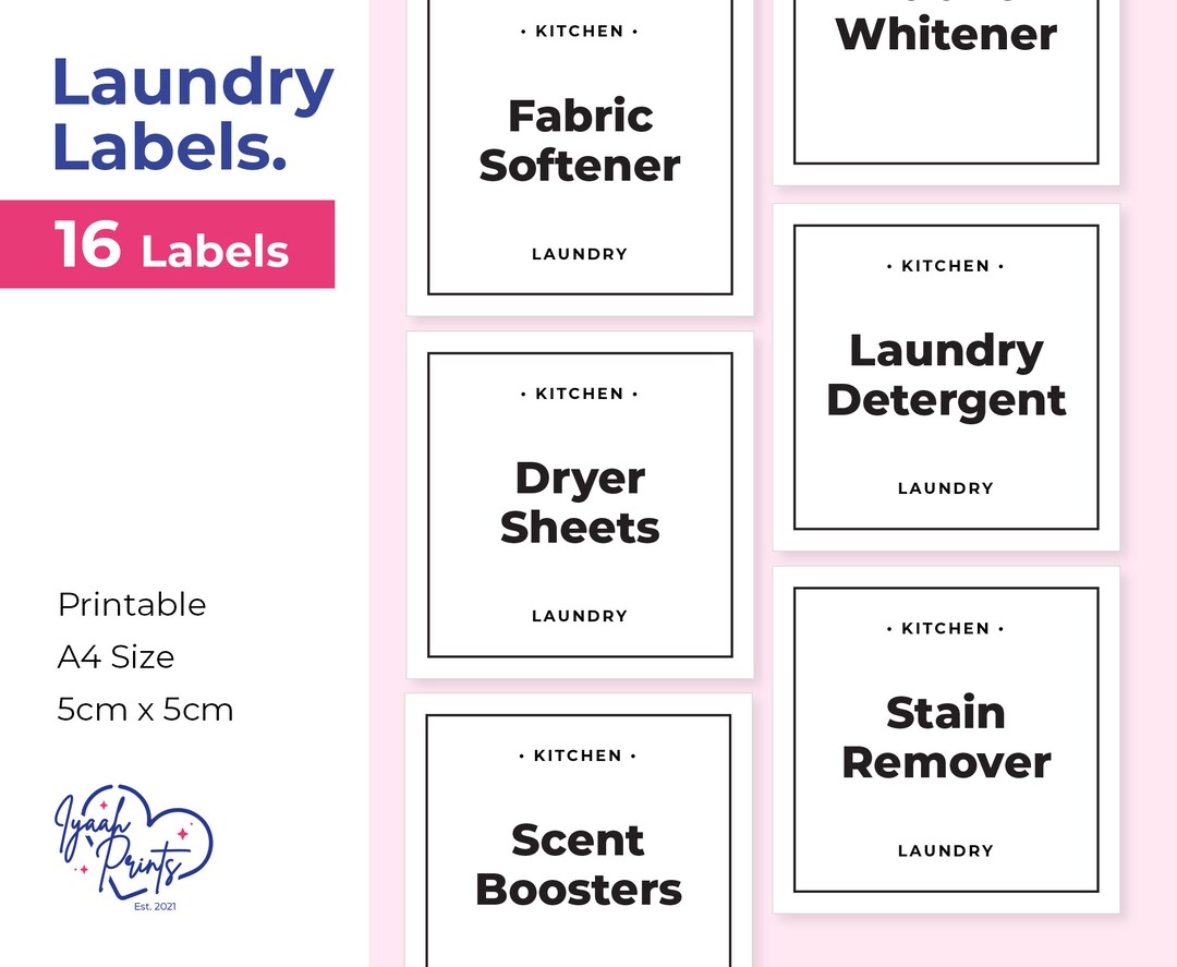 Printable Laundry Labels | A4 Size | 16 Labels | PDF Format ...