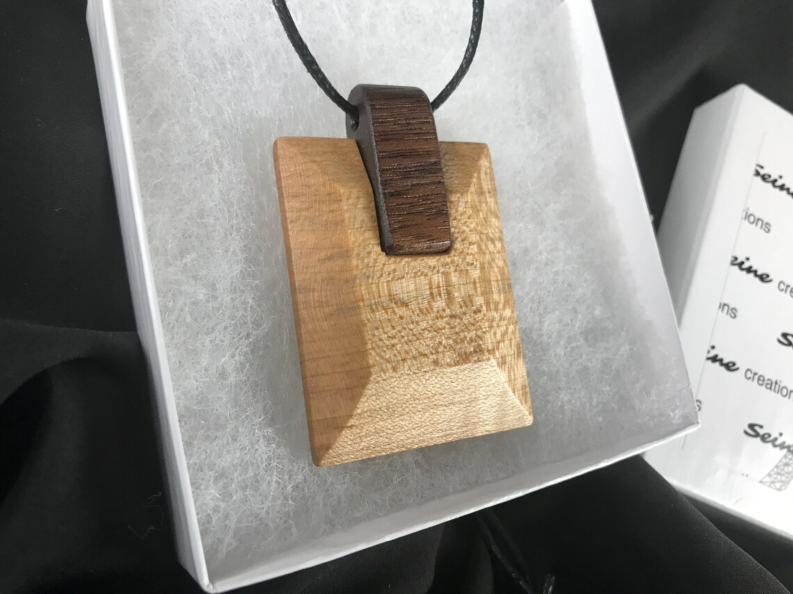 Handmade Pendant of Natural Maple & Walnut Wood With Adjustable Waxed ...