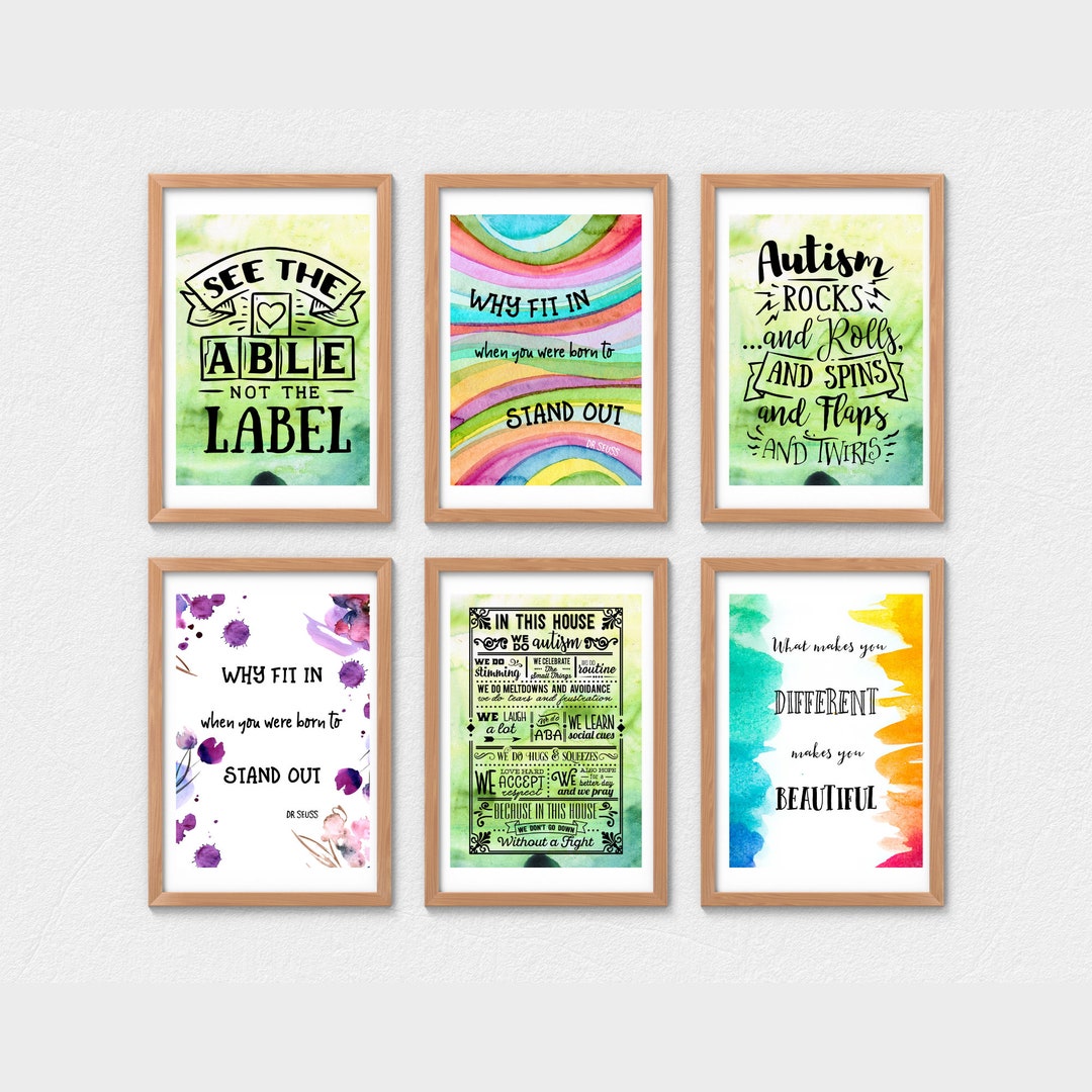 Bundle of 6 Inspirational Autism Wall Art | Classroom Autism Awareness ...
