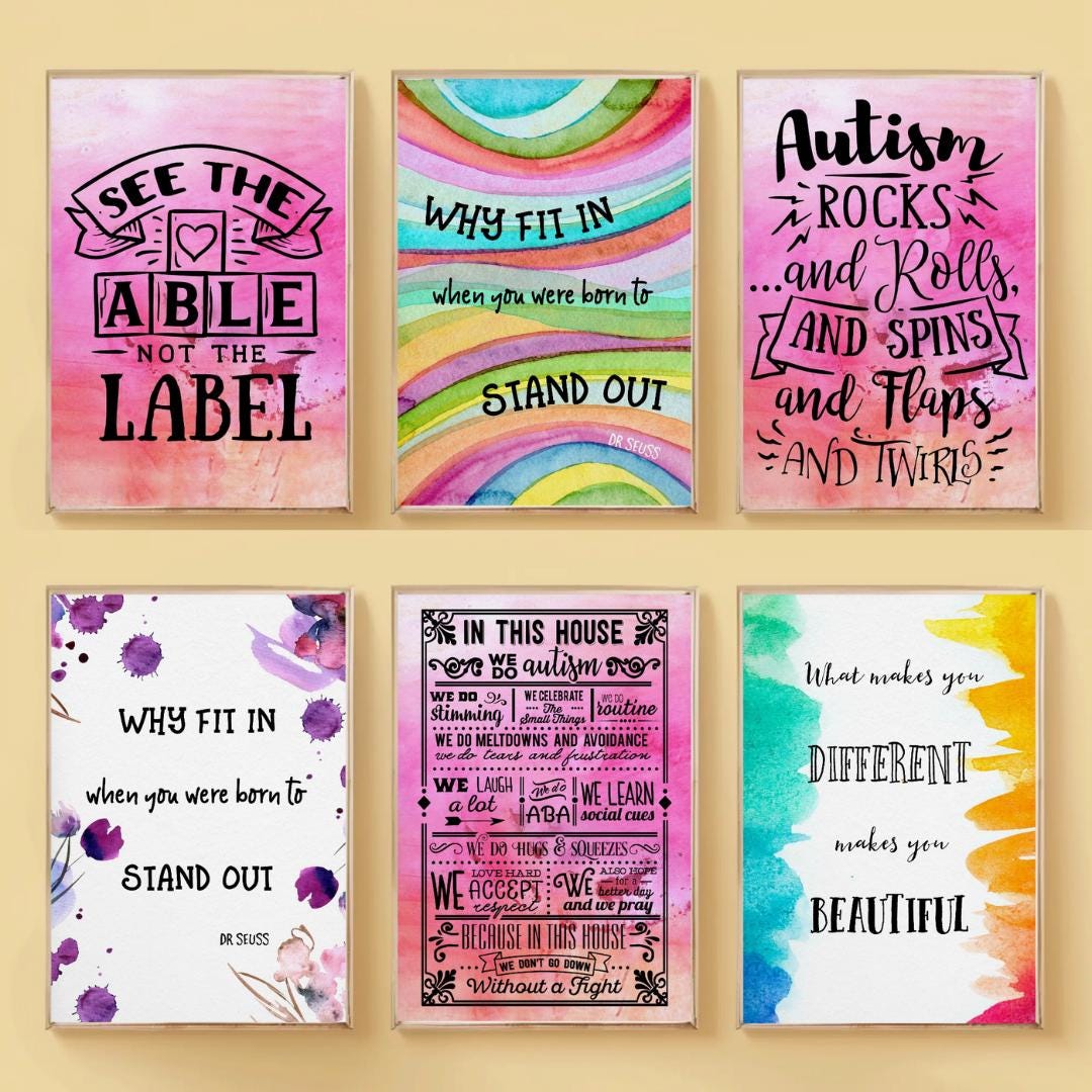 Set of 6 Posters Inspirational Autism Wall Art | Classroom Autism ...