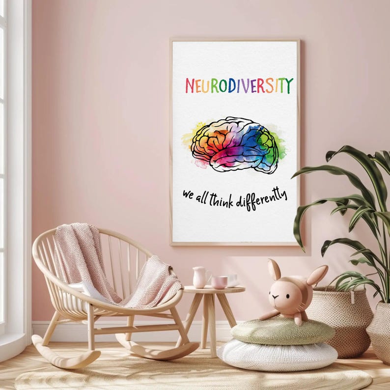 Neurodiversity We All Think Differently | JPEG Digital Downloads | Autism Quote Art Poster ...