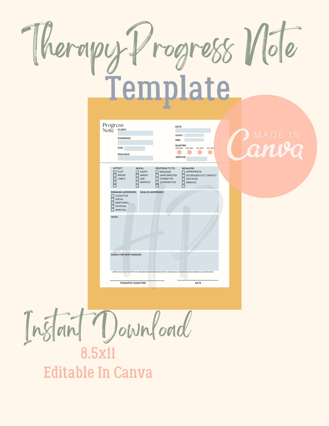 Recreation Therapy Progress Note Template – Editable Canva PDF for CTRS ...