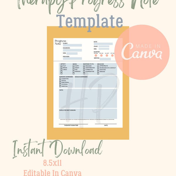 Therapy Progress Note Template - Etsy