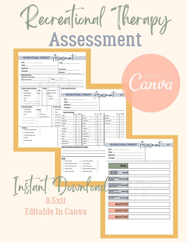 Recreation Therapy Assessment Template – Editable PDF for CTRS ...