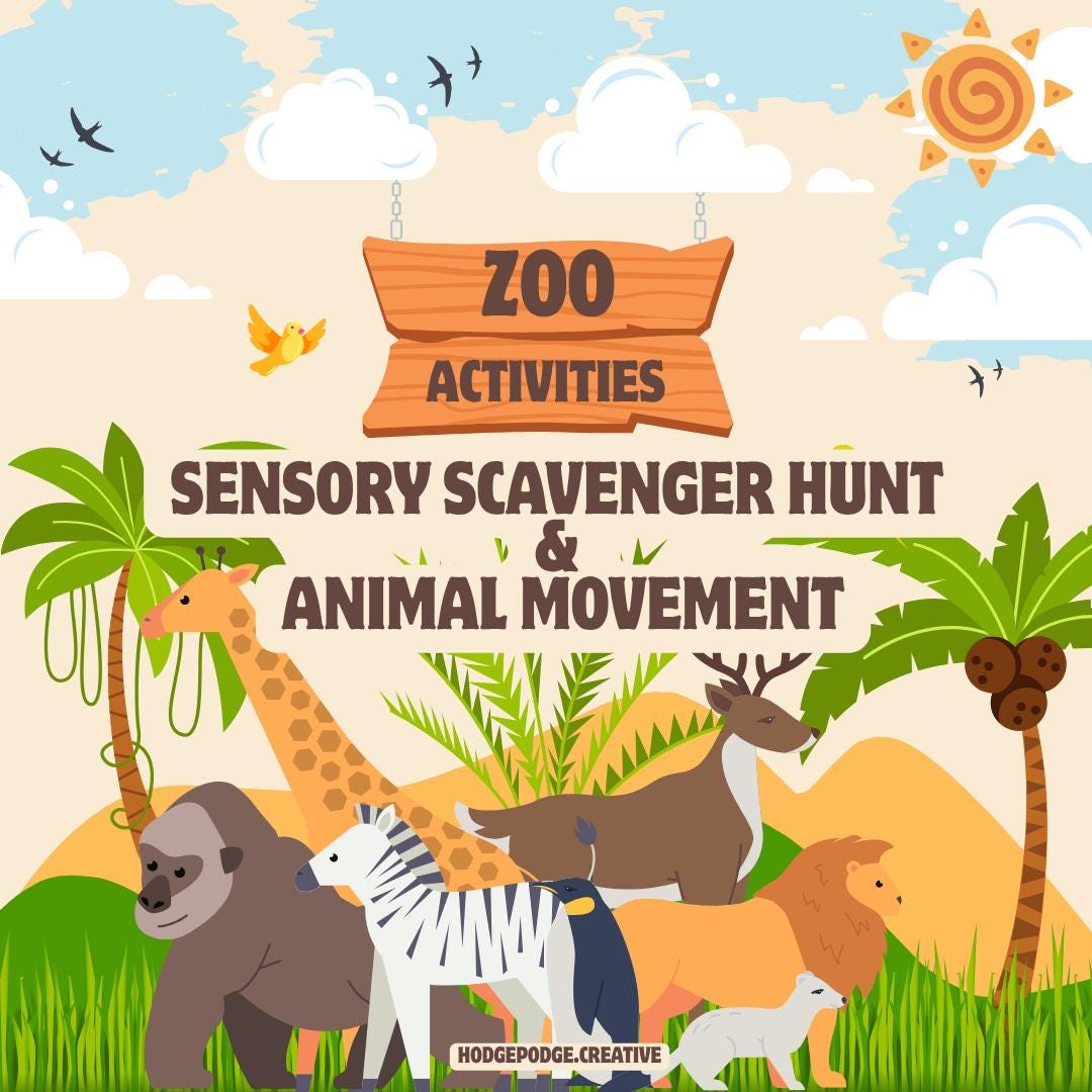 Printable Sensory Zoo Scavenger Hunt and Animal Movement Activity - Etsy