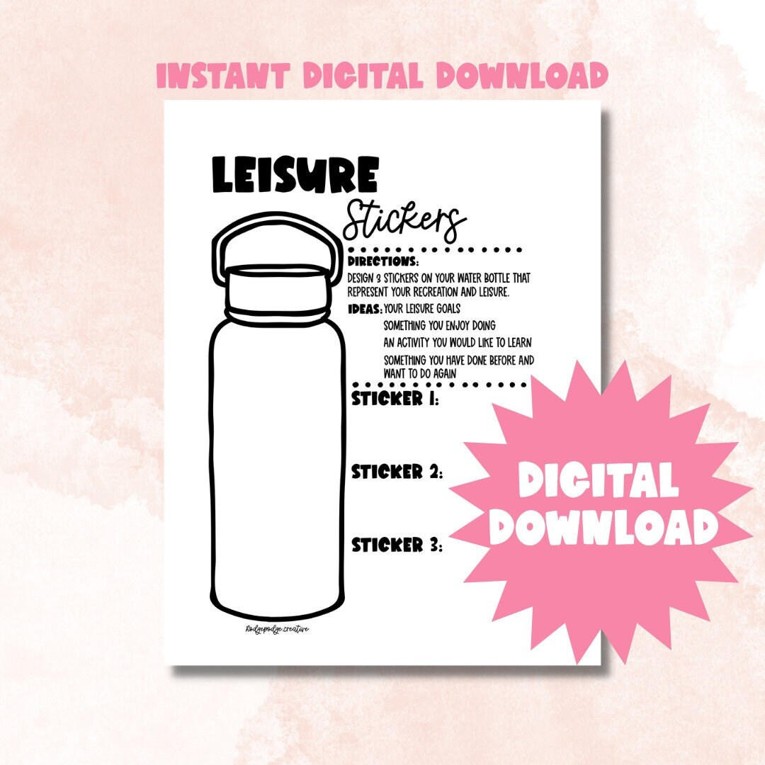 Leisure Stickers Water Bottle Worksheet (digital Download) - Etsy